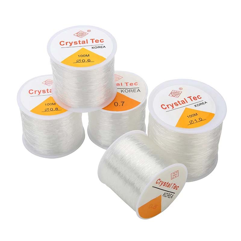 100m/Roll 0.5-1mm Plastic Strong Crystal Beading Stretch Cords Clear ...