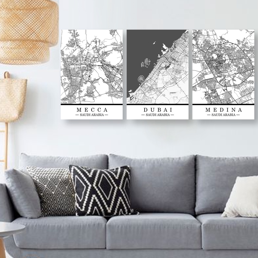 KAYU HIASAN DINDING Minimalist Wooden Wall Hanging Map Of Mecca Arabic ...