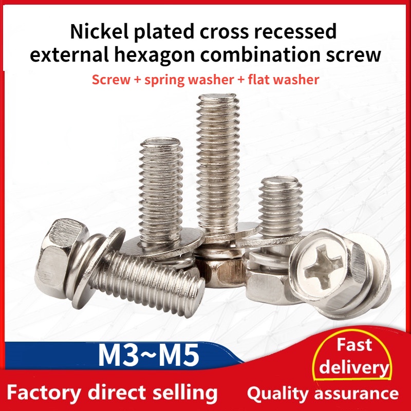 Iron nickel plated cross recessed external hexagon three combination ...