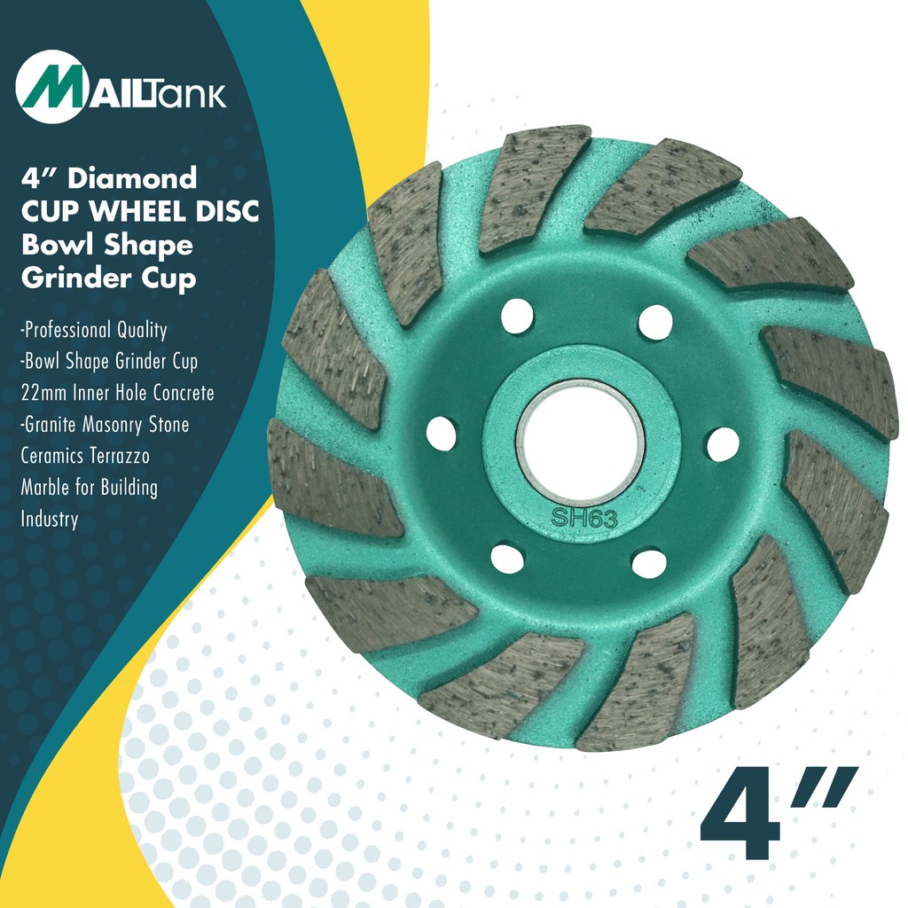 MAILTANK (SH63A) 4" Diamond Cup Wheel Disc Bowl Shape Grinder Cup 22mm ...