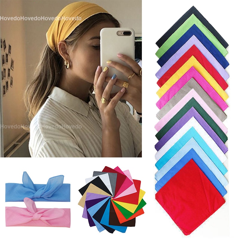 Solid Color Bandana Multi Functional Square Scarf Headwear Fashion Women Hair Tie Band Head ...