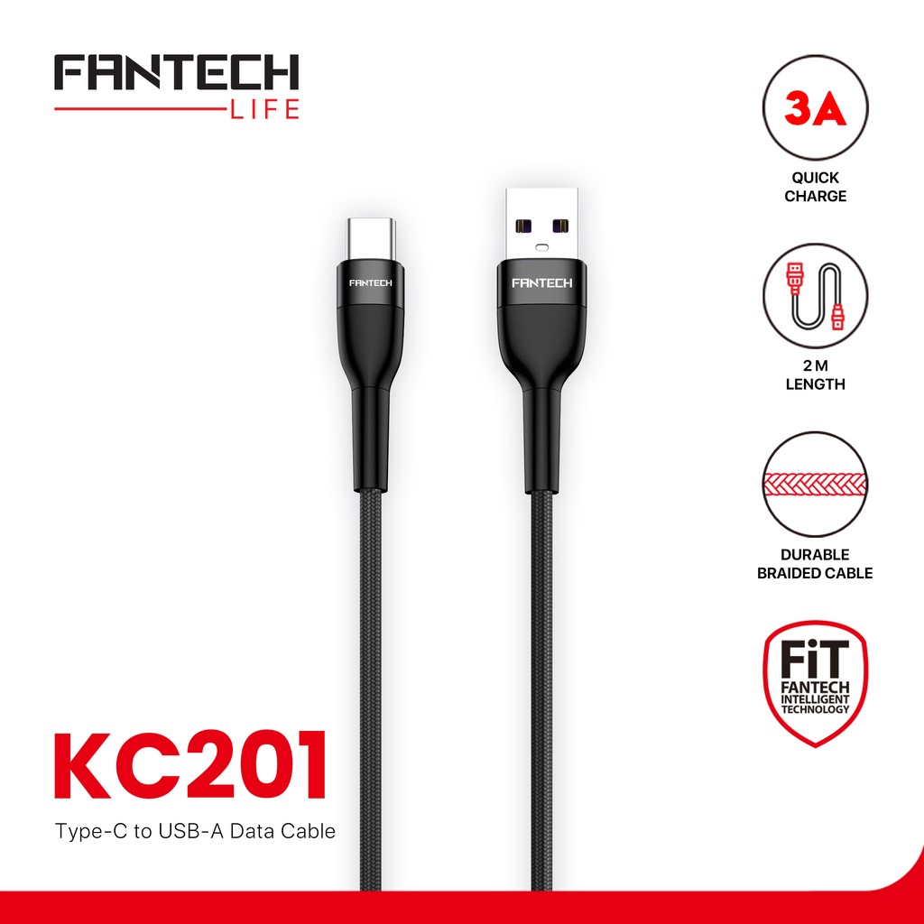 Fantech 2in1 Quick Charger Data Cable Type-C to USB-A KC201 | Shopee ...