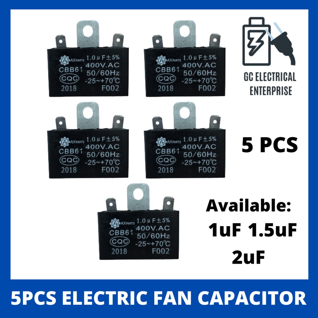 5pcs Electric Fan Capacitors 1uf , 1.5uf , 2uF | Shopee Philippines