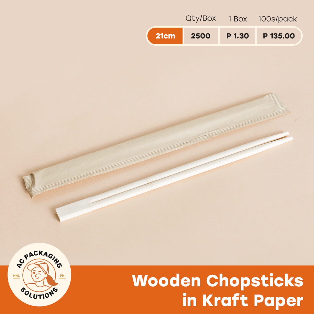 (100 pcs) Wooden Chopsticks Wrapped in Kraft Paper 21 cm | Shopee ...