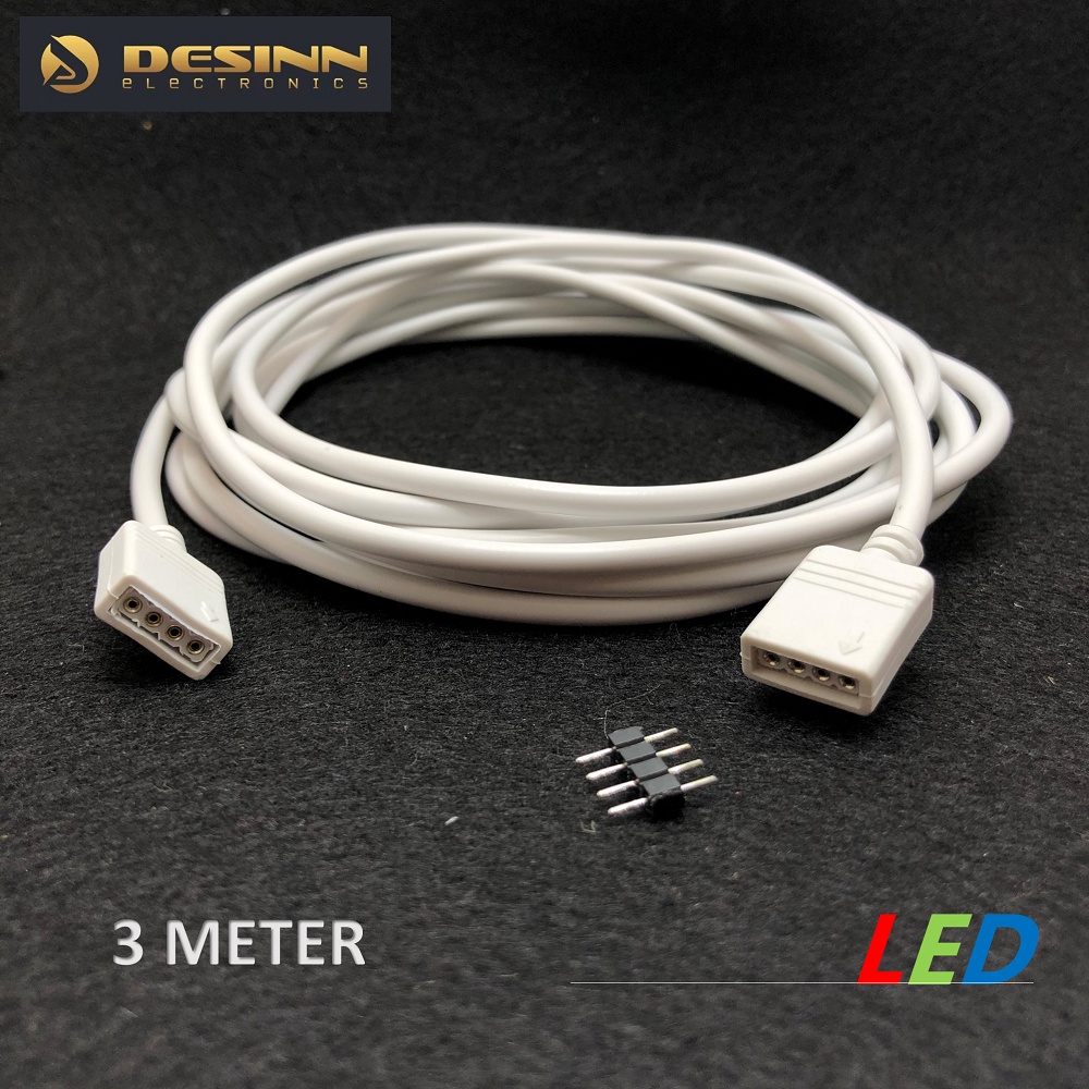 RGB Extension Cable 3m LED Strip Connector 4 Pin Solderless with 4 Male ...