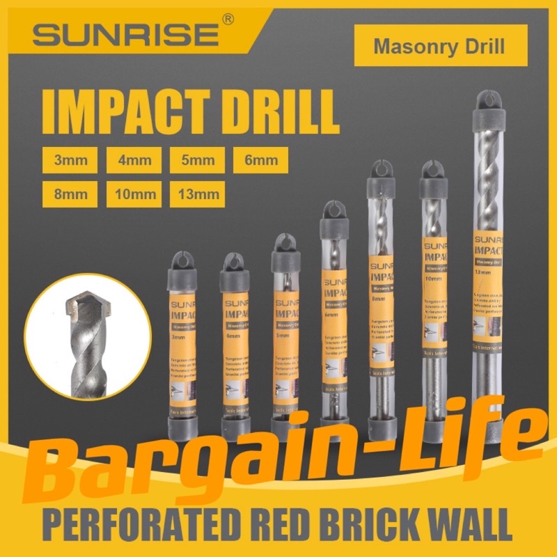 sunrise masonry drill bit impact drill 3mm 4mm 5mm 6mm 8mm 13mm ...