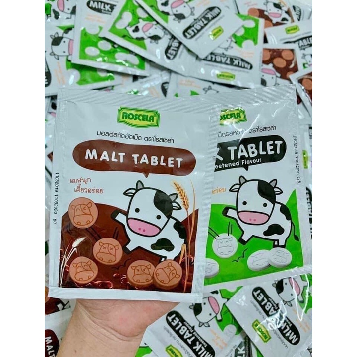 Thai Milk cow candy Milk & Malt Tablet Roscela 20 grams super shocking ...