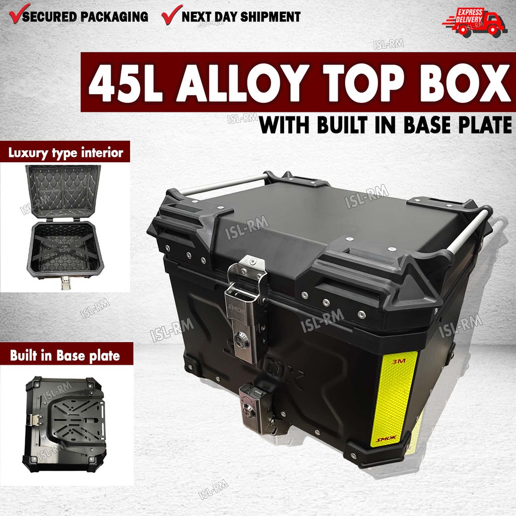 motorcycle alloy top box 45Liter SMOKbrand WEATHERPROOF Built in base ...