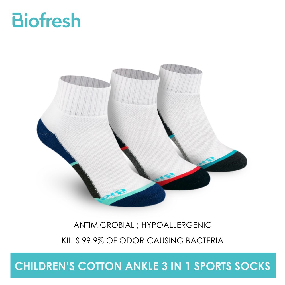Biofresh Boys' Antimicrobial Cotton Ankle Thick Sports Socks 3 pairs in ...