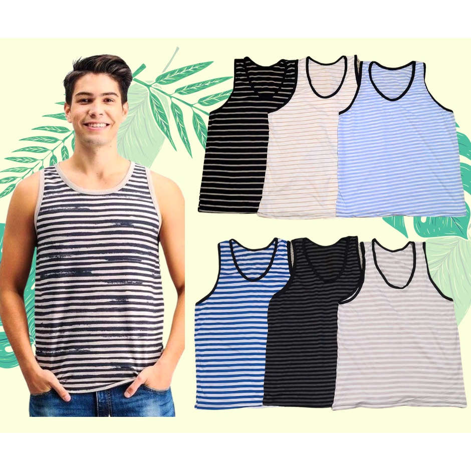 stripes sando with out pocket Cotton Sleeveless Sports Gym Damit Sando ...