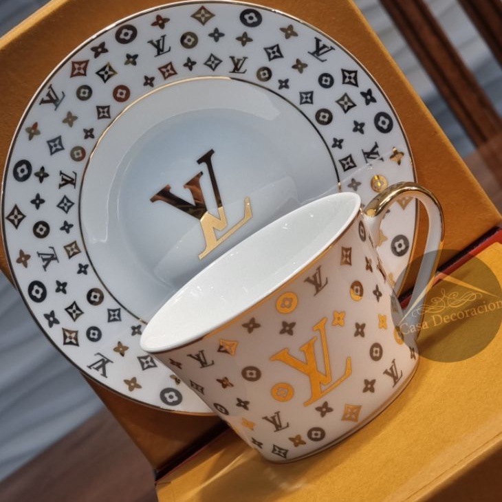 LV Louis Vuitton Inspired Gold Plated Luxury Coffee Cup AND SAUCER ...