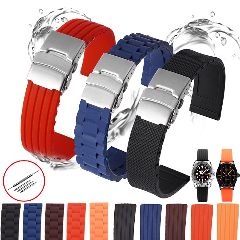 Men's silicone rubber strap, strap unfolded, waterproof 16mm, 18mm ...