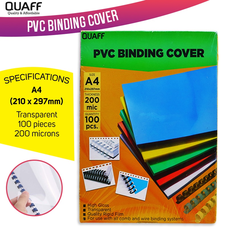 QUAFF Clear PVC Binding Cover Short / A4 / Long Size 200 Microns (100 ...