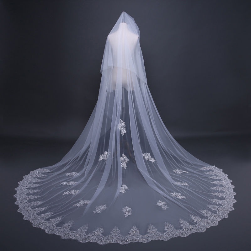 New Style Trailing Bridal Veil White Lace Long Style Trailing Wedding ...