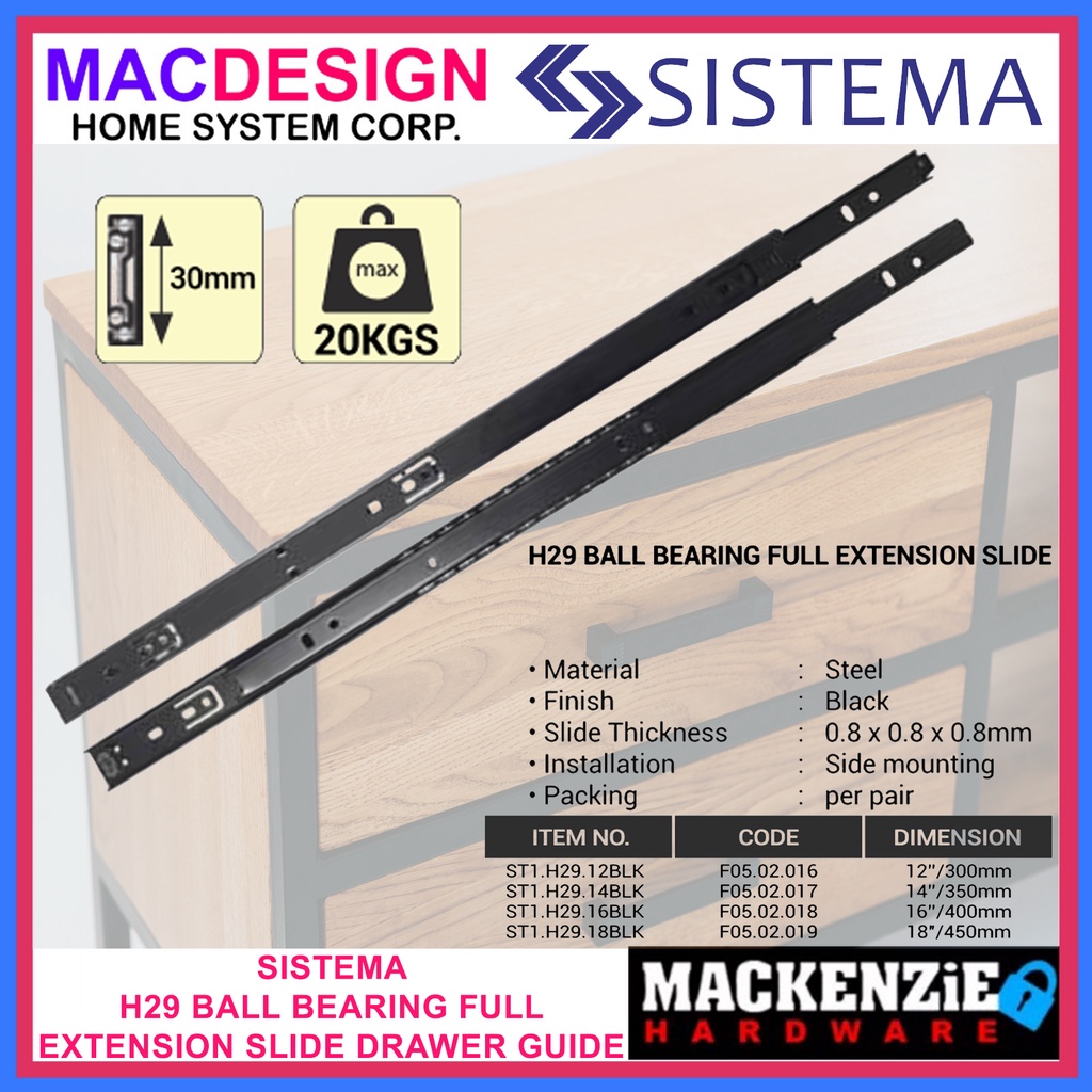 SISTEMA H29 BALL BEARING FULL EXTENSION SLIDE DRAWER GUIDE | Shopee ...