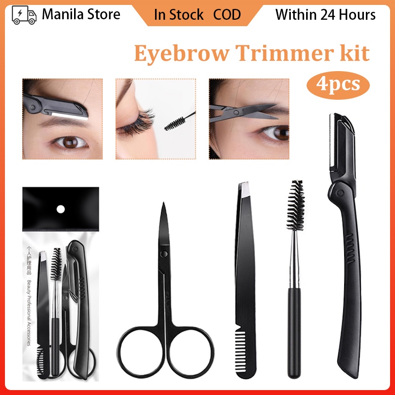 4PCS Eyebrow Trimmer Set Scissors Tweezers Eyebrow Razor Scraping ...