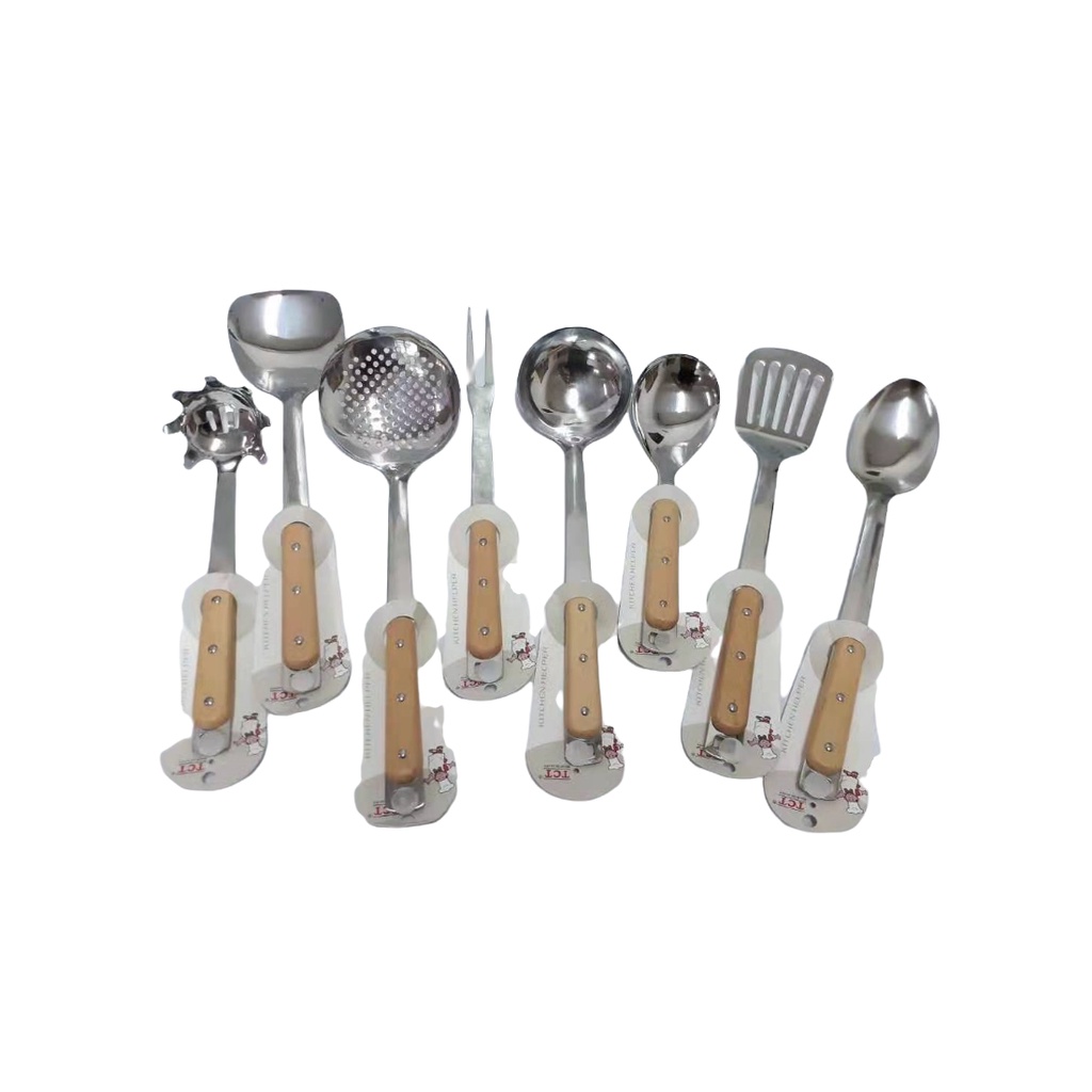 Stainless Steel Kitchen Cooking Utensils With Heavy Duty Wood Handle ...