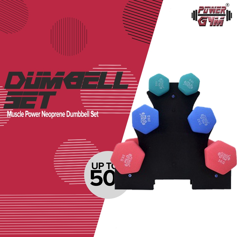Powergym Muscle Power Neoprene Dumbbell Set Total 12 Kg With Stand 1