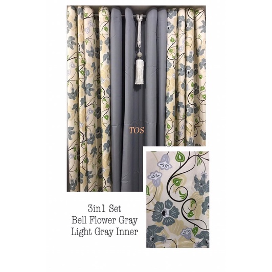Cotton Curtains ( BELL FLOWER ) SUPER SALE - 3in1 / 5in1 Set 6ft / 7ft ...