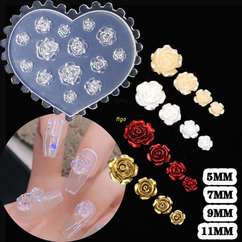 flgo 3D Rose Flower Nail Art Decorations Epoxy Resin Mold Nail ...