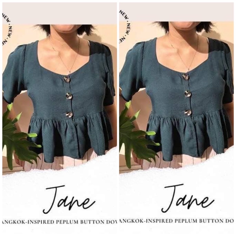 Jane Button Down Peplum Top | Shopee Philippines