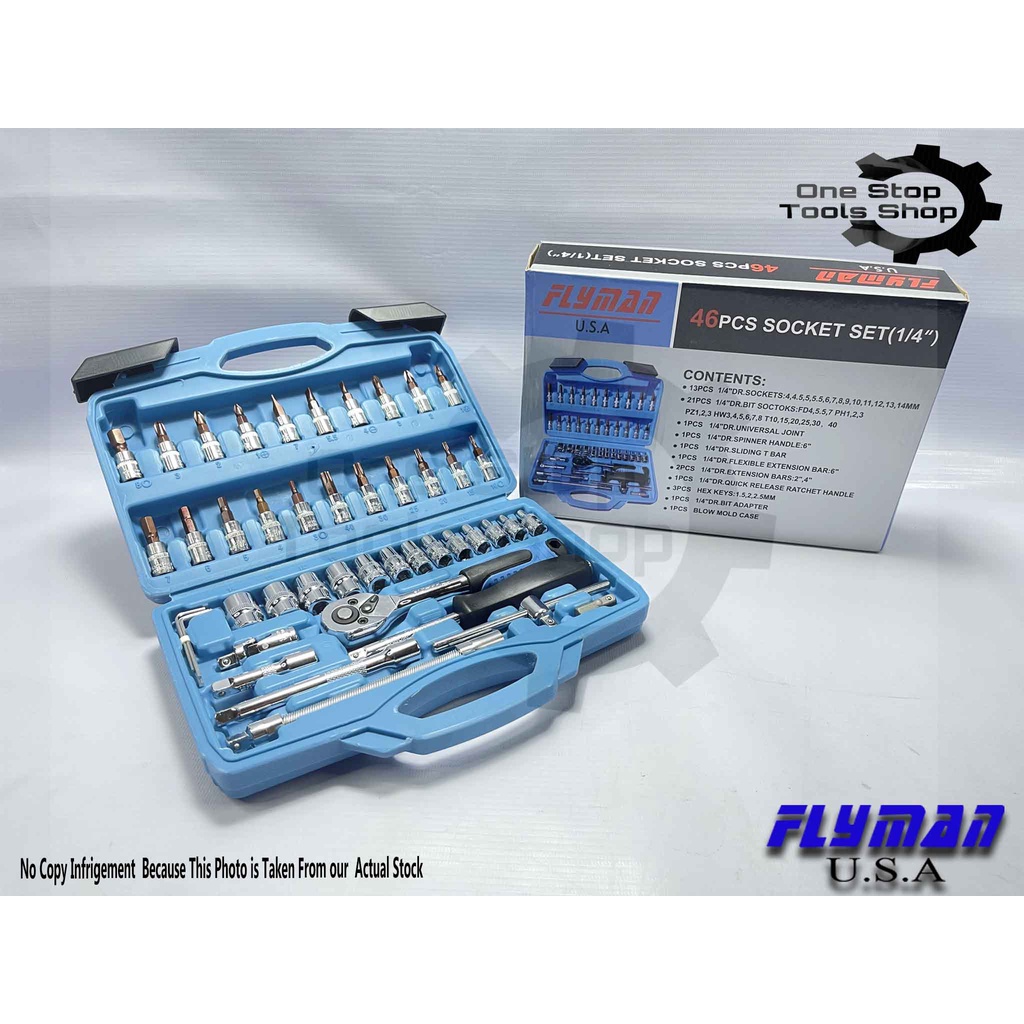ONE STOP TOOLS SHOP ORIGINAL FLYMAN HEAVY DUTY 46PCS SOCKET WRENCH SET 1/4 (COD) | Shopee ...