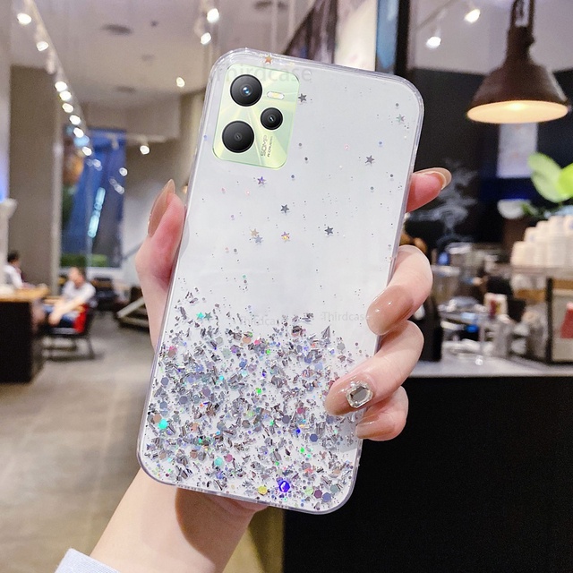 Case For Realme C35 RealmeC35 Starry Sky Silver Foil Glitter Epoxy Soft ...