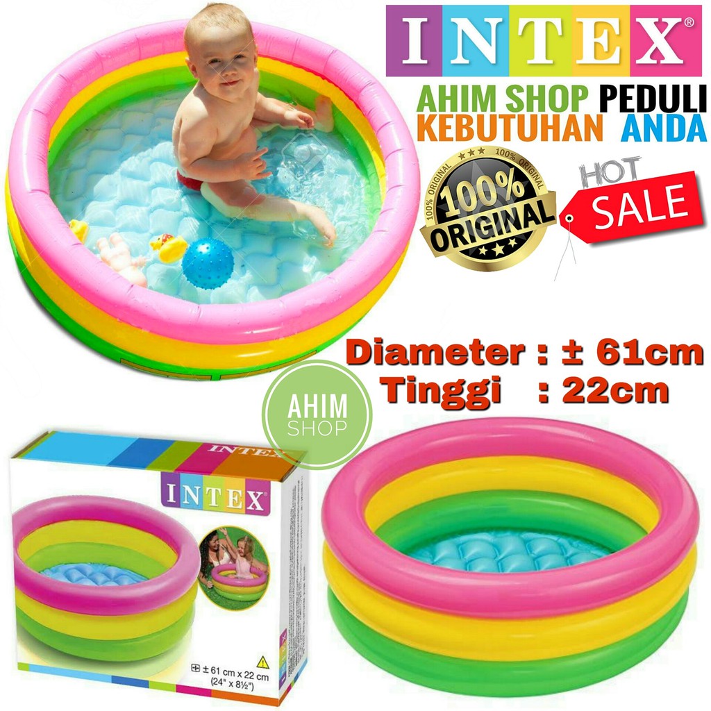 Intex Baby Pool Portable 61cm x 22cm Rainbow Swimming Pool Kids Bath 1 ...
