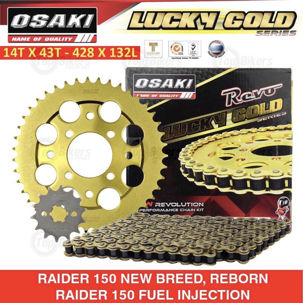 Osaki Lucky Gold Chain & Sprocket Set Raider 150 Carb/Fi, Old/New Breed ...