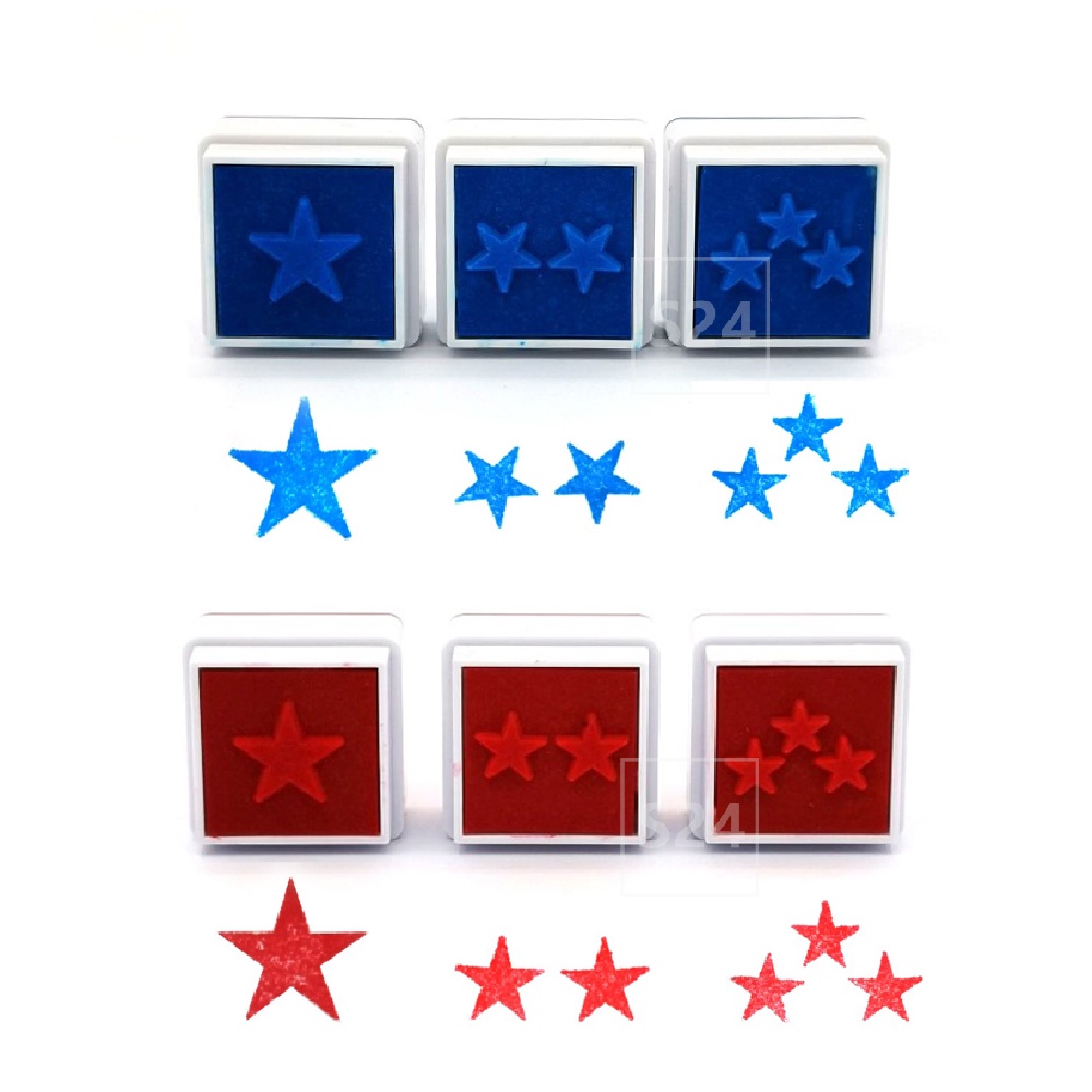 Star Shape Rubber Stamp Self-Inking Set Of 3 (1/2/3 Star) Red/Blue ...