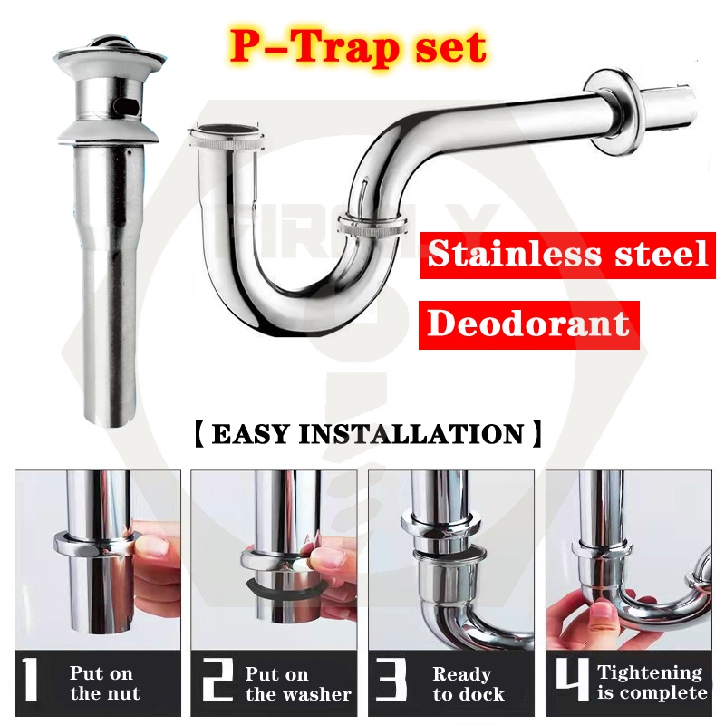 Stainless Lavatory P-Trap Push And Turn Type Hose For Kitchen Drain ...