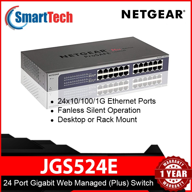 NETGEAR JGS524E-200PRS 24-Port Gigabit Ethernet Smart Web Managed Plus ...
