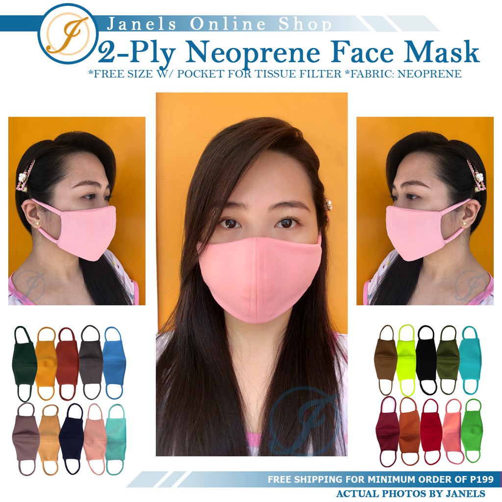 2 Ply Washable Neoprene (UNISEX) Face Mask with Pocket for Tissue ...