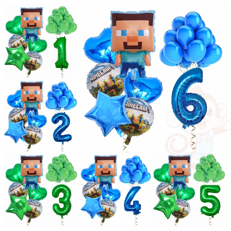 17pcs Minecraft Party Decoration Set Pixel Game Latex Balloon Foil ...