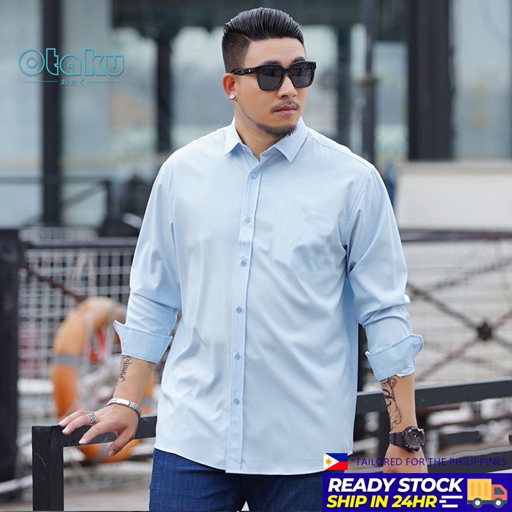 OTAKU Men Long Sleeve Polo Shirts Plus Size Office Casual Plain 5 Colors | Shopee Philippines