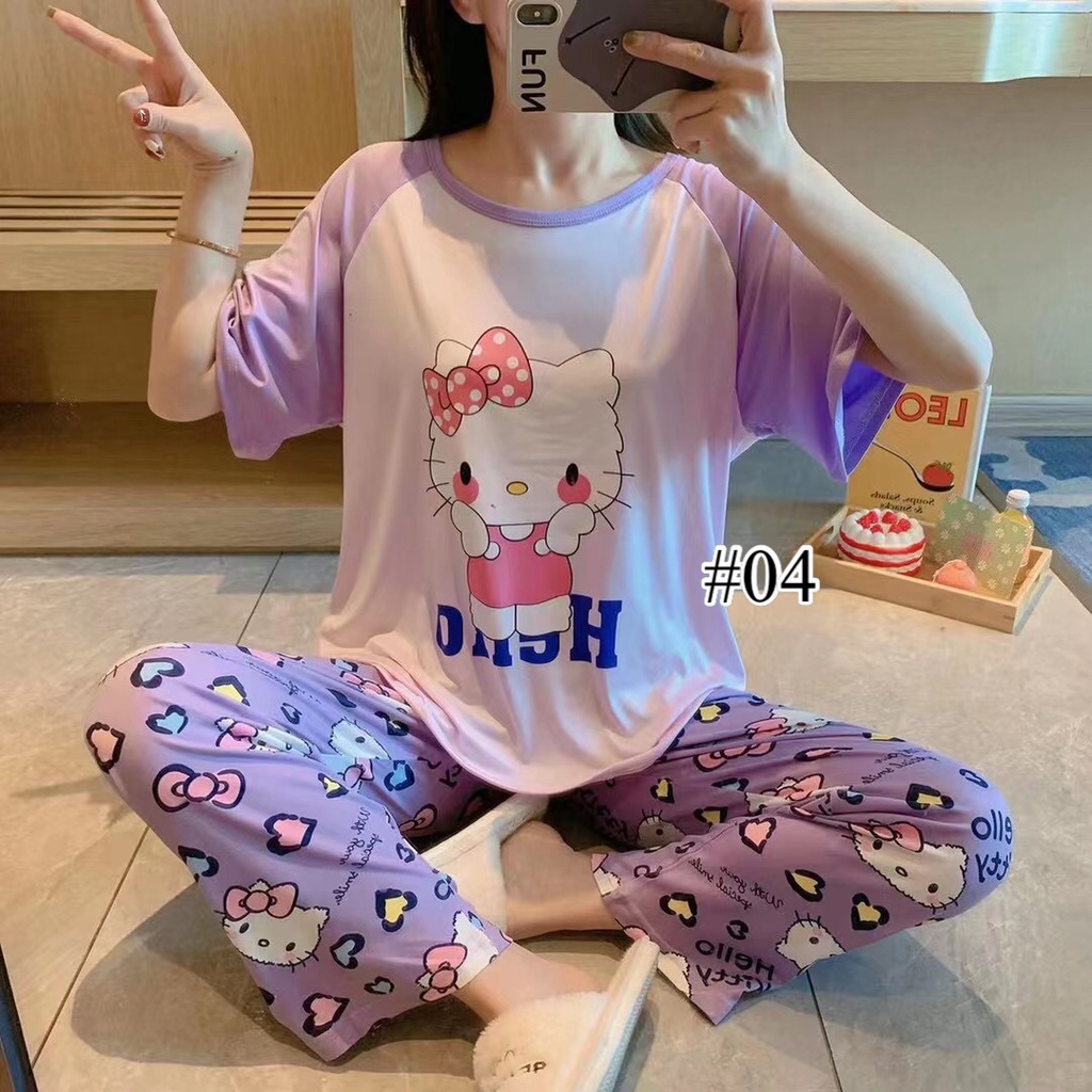 Women Terno Cotton Spandex Cartoon Characters Tshirt Sleepwear Set ...