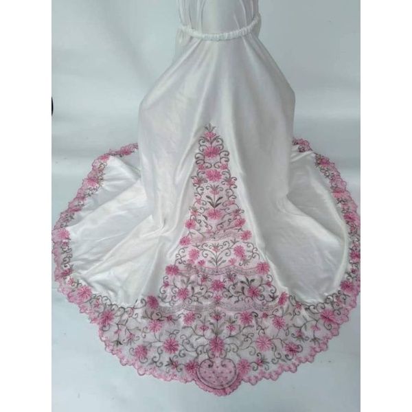 Mukna/Mukena Embroidered White Floral Design with skirt | Shopee ...
