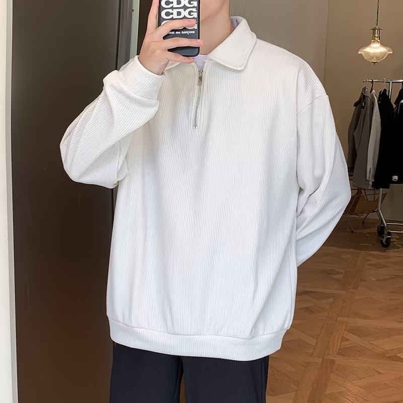 【4 Color】Zipper Design Long Sleeve Korean Polo For Men High Quality ...