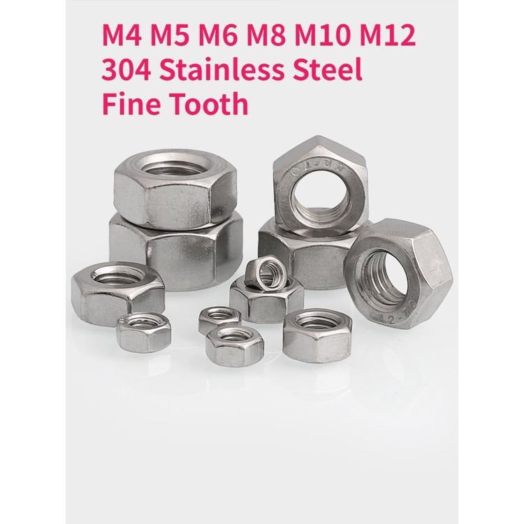 M4 M5 M6 M8 M10 M12 304 Stainless Steel Fine Tooth Hex Nut Fine Thread ...