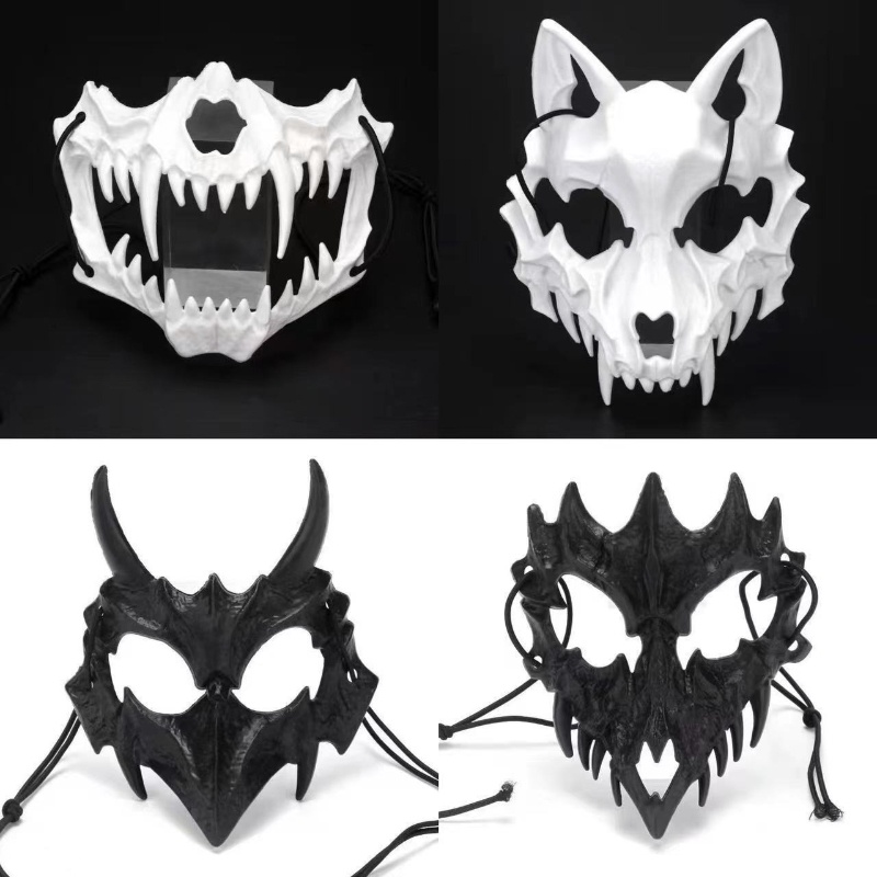 Two-dimensional Half-Face Mask Dragon God Tiger Yasha Tengu Man Wolf ...