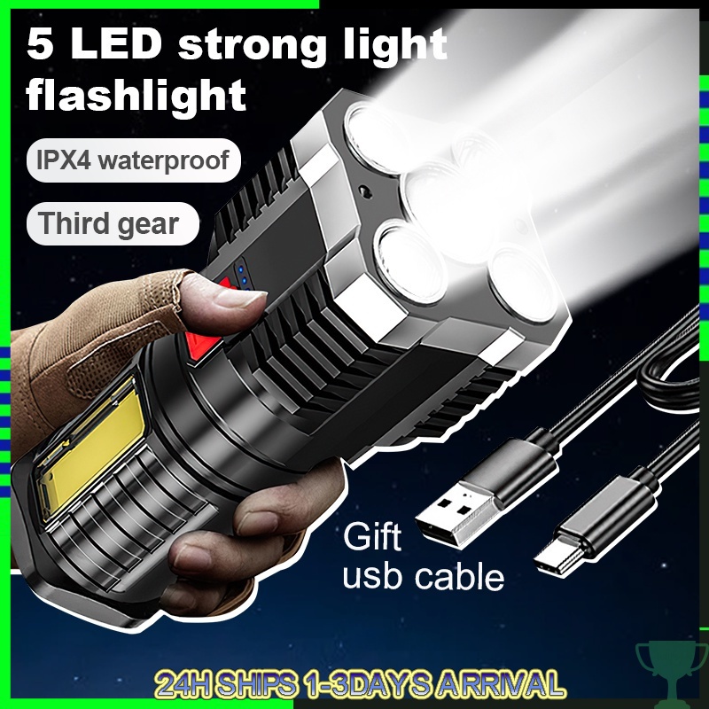 5LED Super Bright Flashlight LED Glare Searchlight Waterproof Outdoor ...