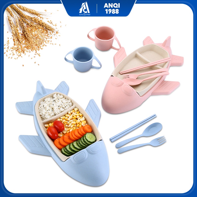 ANQI 1988 Children's Airplane Dinner Plate Plate Holder Including Spoon ...