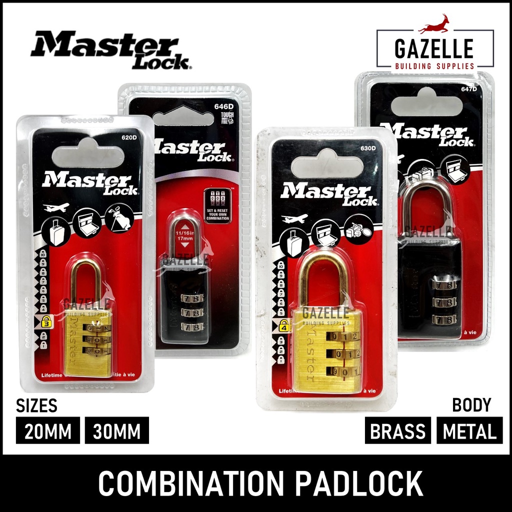 Master Lock 20mm / 30mm Brass Combination Padlock Brass Body / Black ...