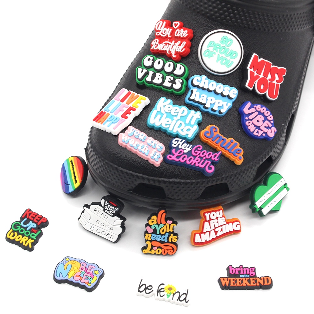 New Shoe Charms Encouraging phrase PVC Crocs Charms Aceessories Jibbitz ...