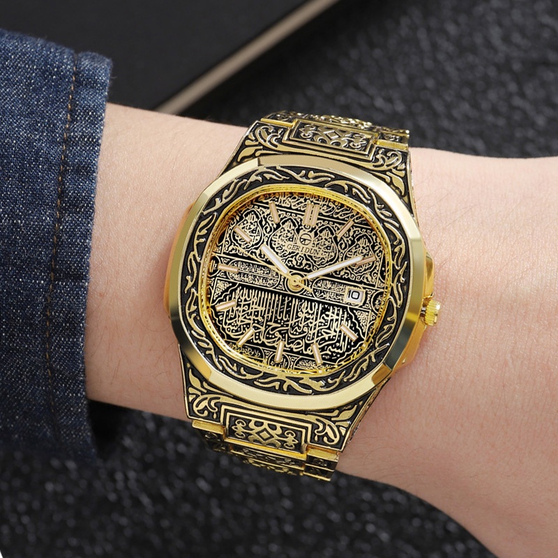 European and American trend full body engraved calendar steel band ...