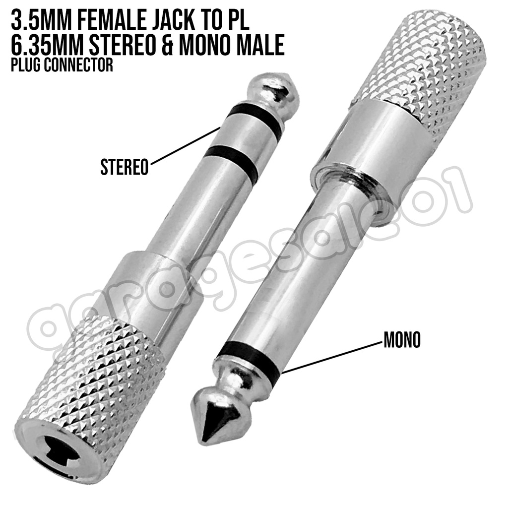 3.5mm Female Jack To PL 6.35mm Stereo & Mono Male Plug Converter ...