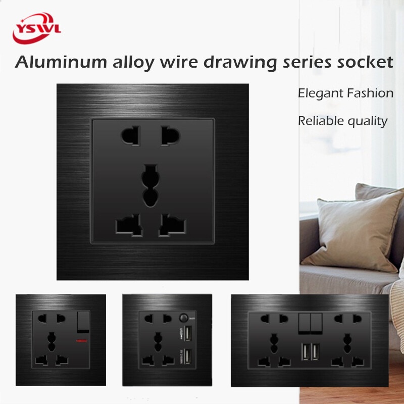 YSWL Universal Outlet Modern Wall Socket 2 Gang with USB LED Light ...