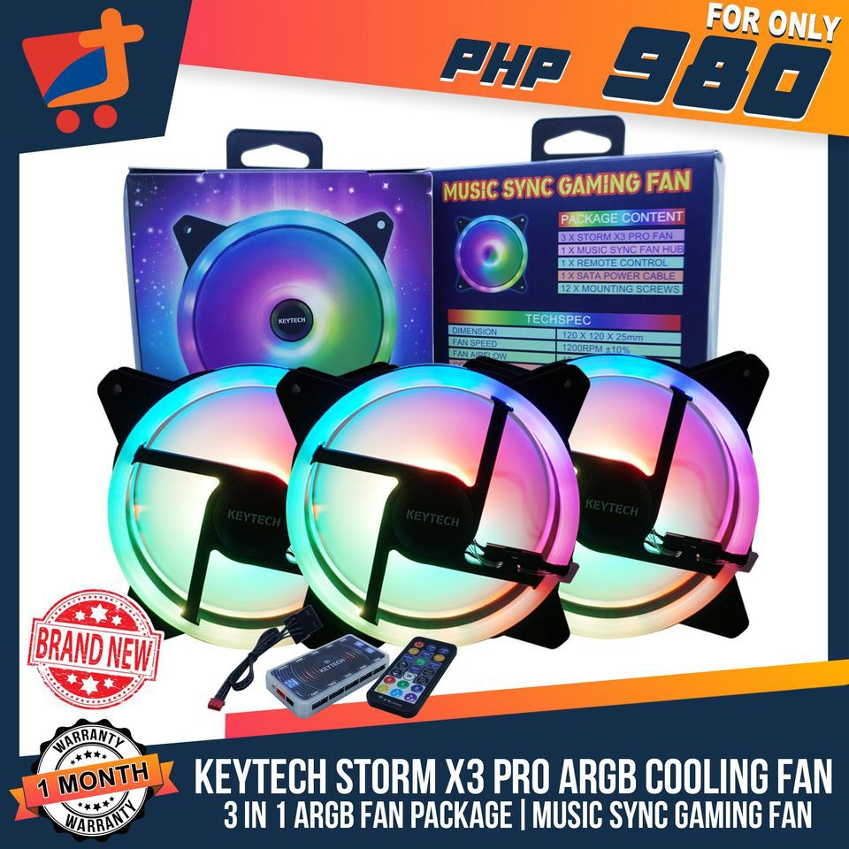 TGEARS Keytech Storm X3 PRO Music Sync ARGB RGB Fans 3in1 Package | 3x ...