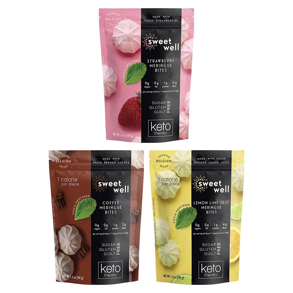 Sweetwell Keto Bites Meringue Low Glycemic Strawberry Lime Coffee or ...