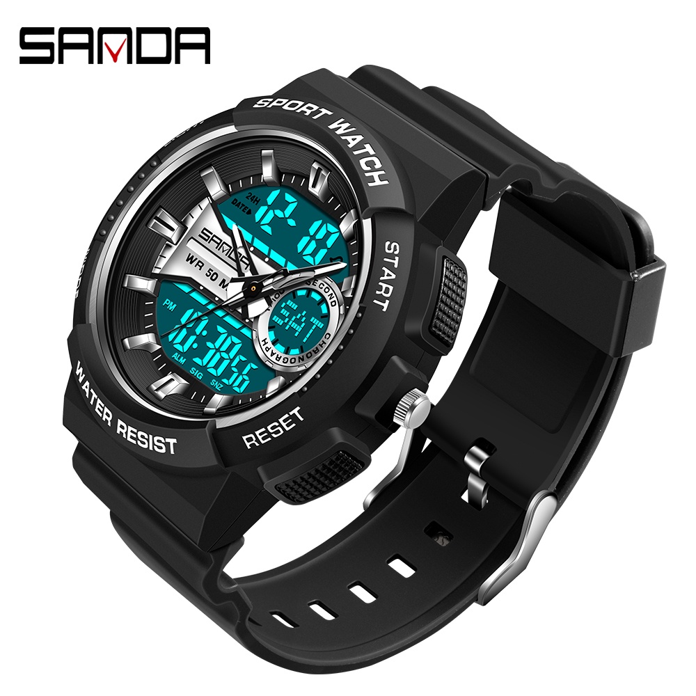 SANDA Couple Smart Watch Dual Display LED Digital Watch Luminous Cool ...